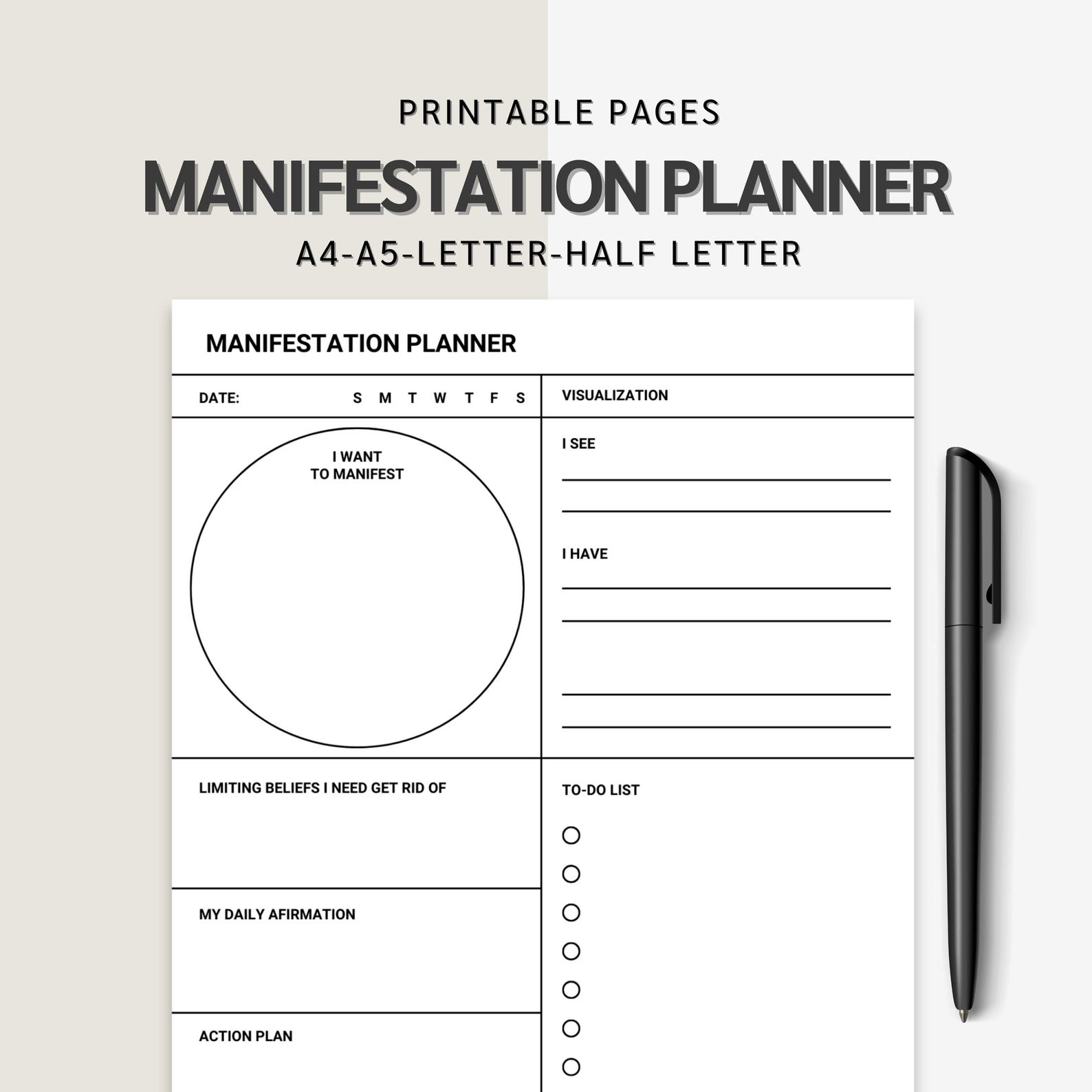 Printable Manifestation Planner Daily Goal & Affirmation Journal ...