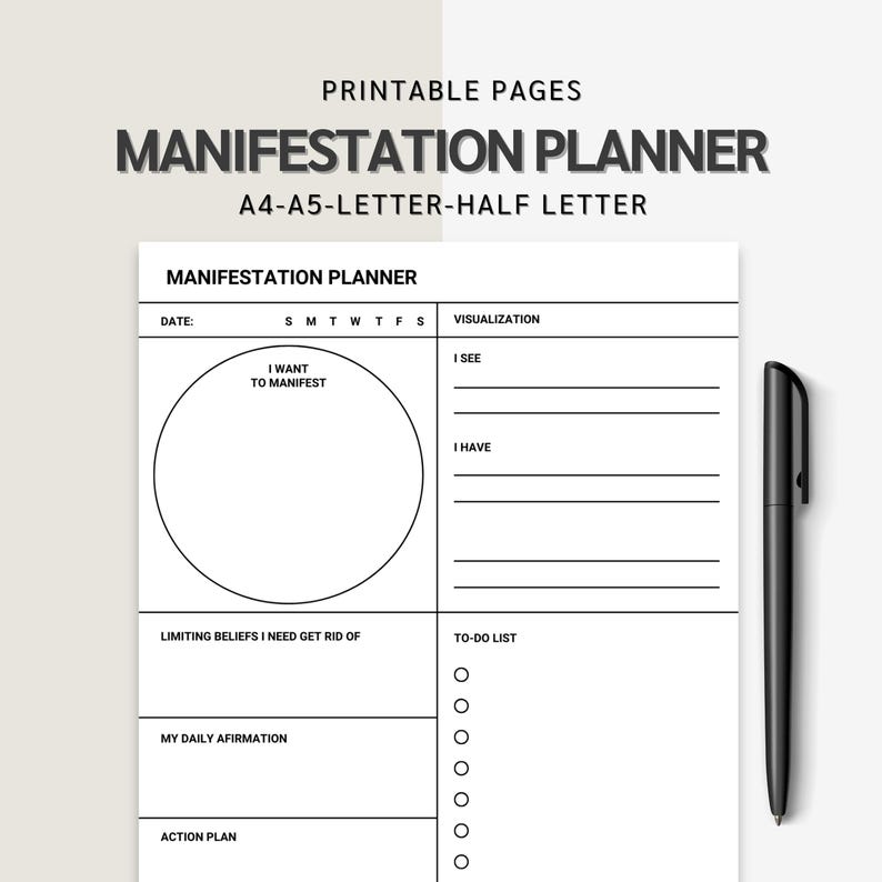 Printable Manifestation Planner Daily Goal & Affirmation Journal ...