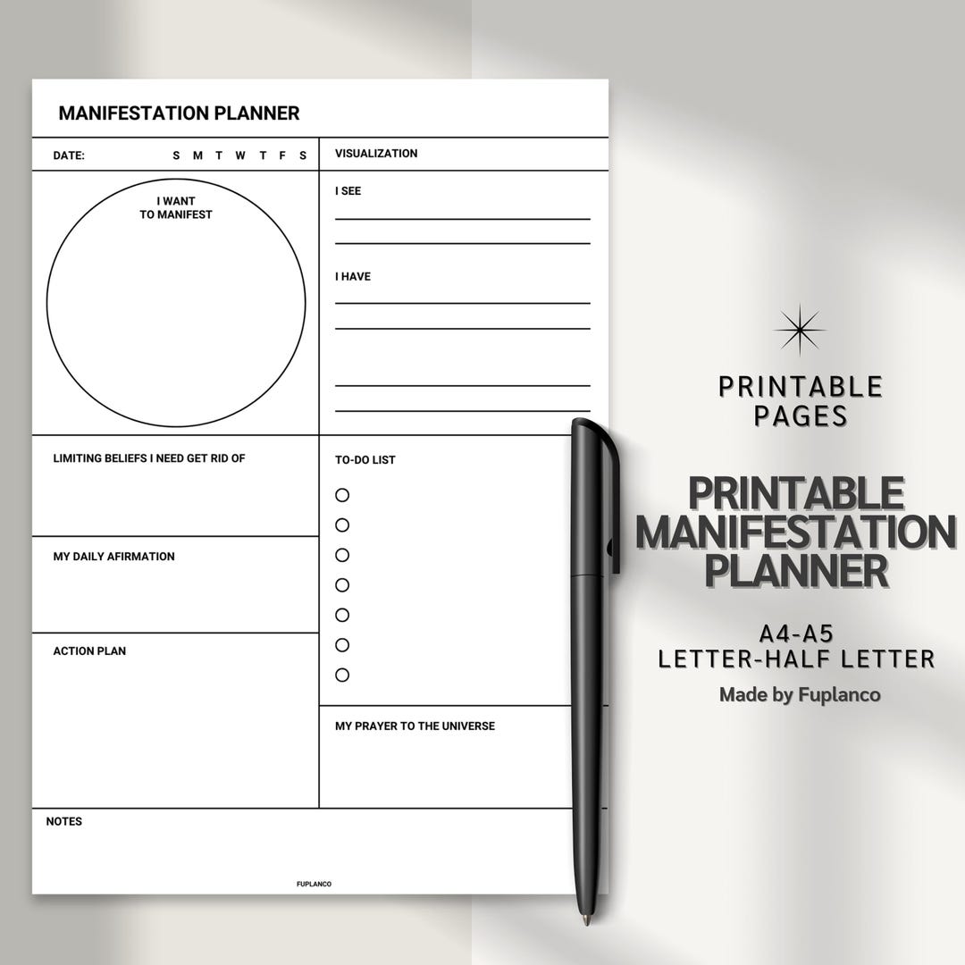 Printable Manifestation Planner Daily Goal & Affirmation Journal ...