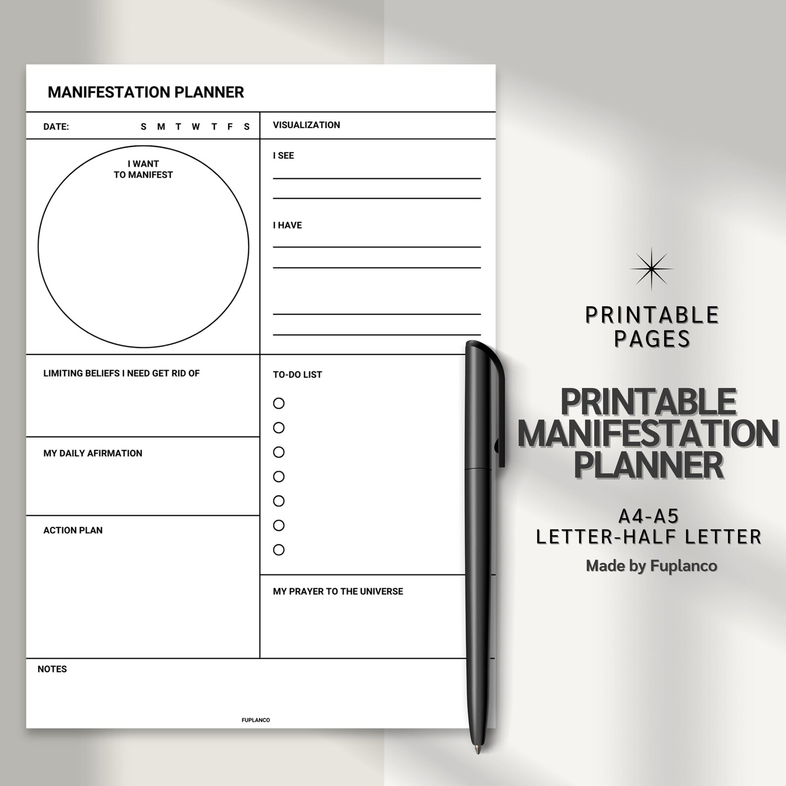 Printable Manifestation Planner Daily Goal & Affirmation Journal ...