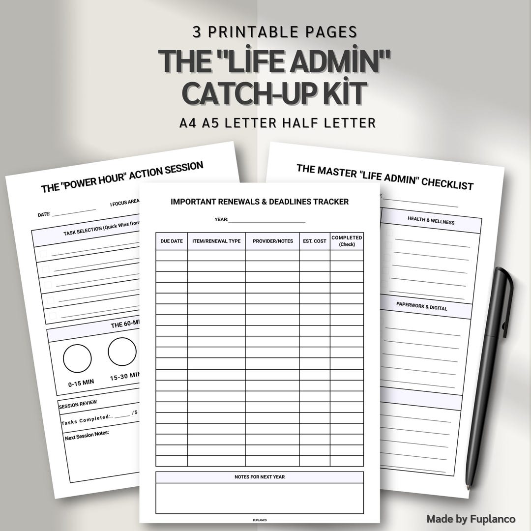Life Admin Catch up Kit, Power Hour, Renewals Tracker and Master ...