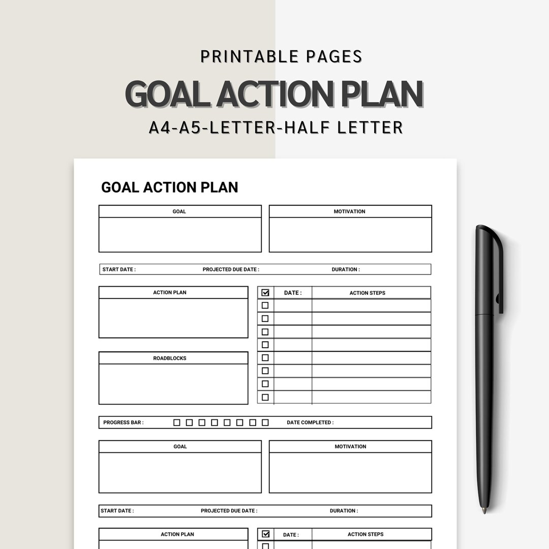 Goal Action Plan Printable | Action Steps Planner | Achieve Your Goals ...