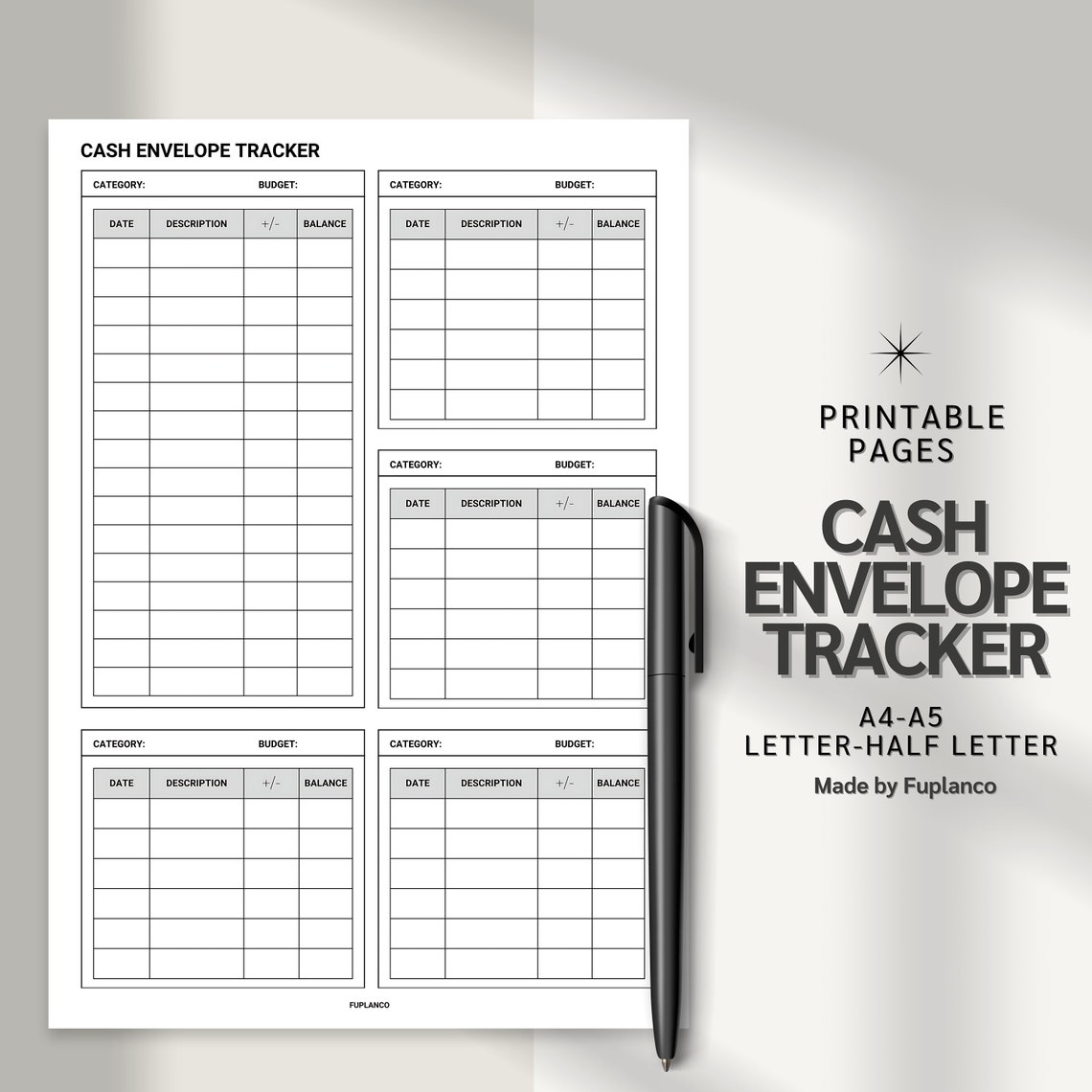 Cash Envelope Tracker Printable, Cash Envelopes, Cash Budget Tracker ...