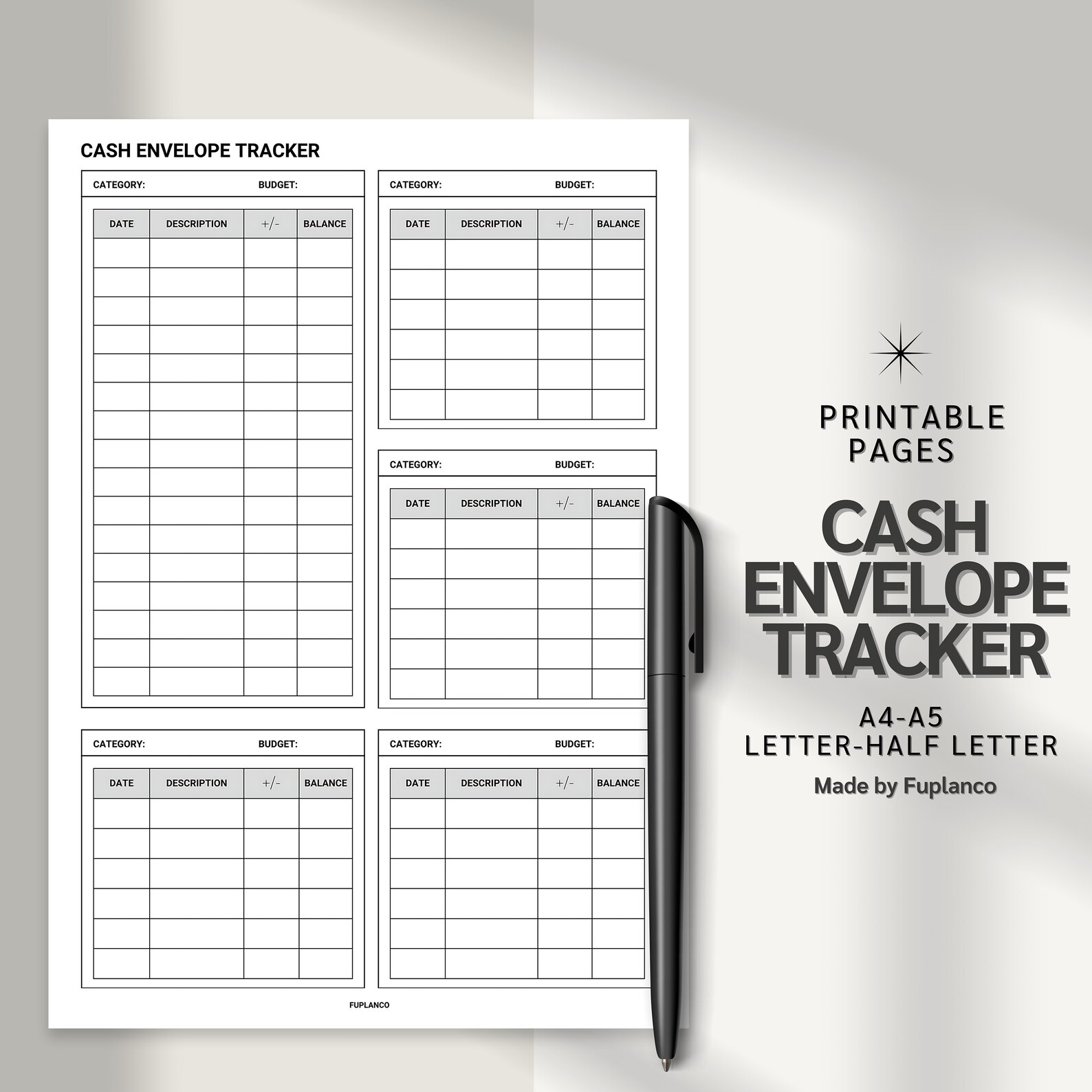 Cash Envelope Tracker Printable, Cash Envelopes, Cash Budget Tracker ...