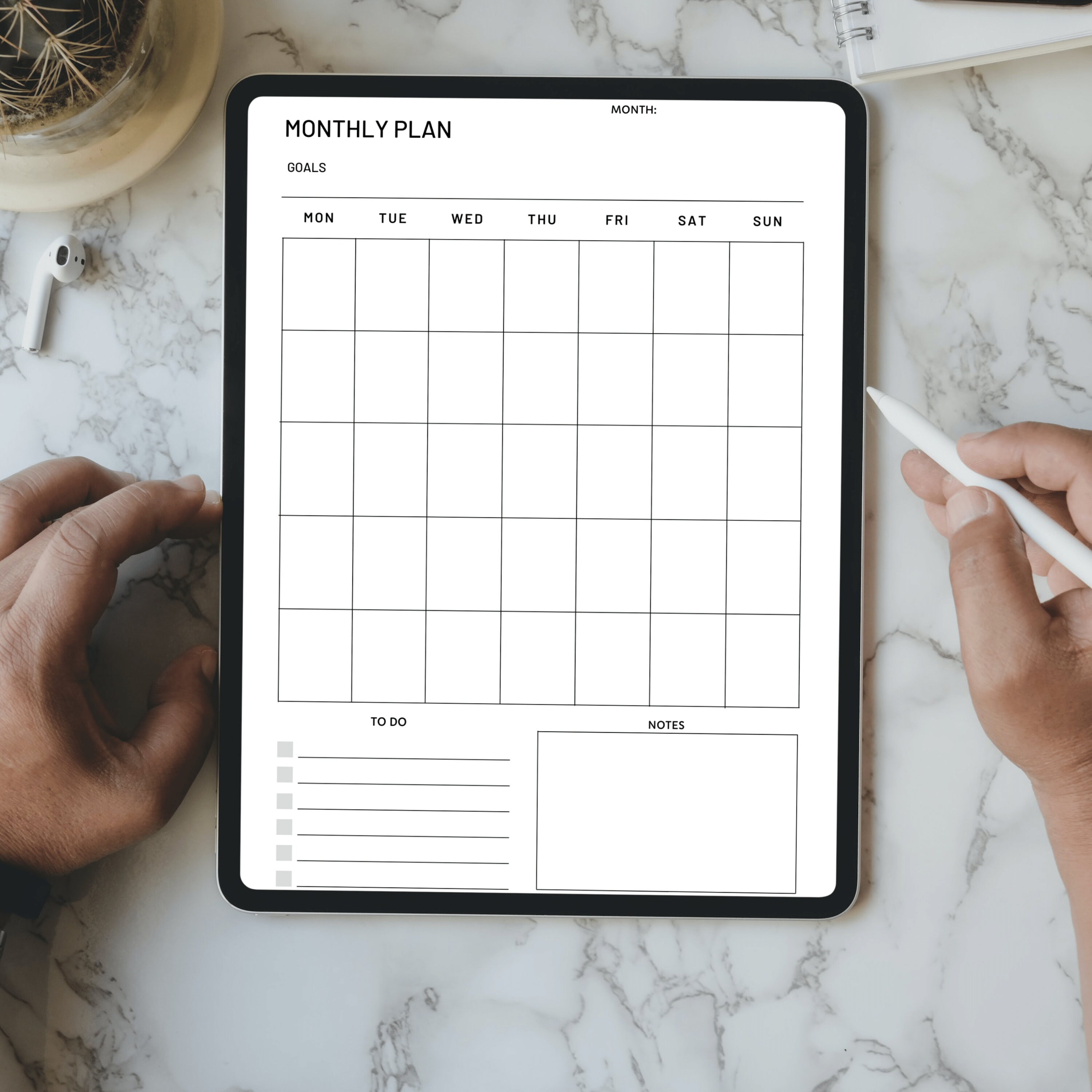 Monthly Goal Planner Printable, Fillable Monthly Planner, Productivity ...