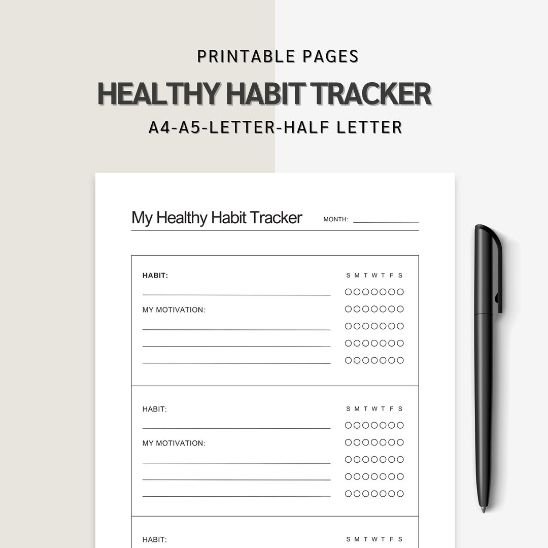 Printable Healthy Habit Tracker | Monthly Habit & Motivation Planner ...
