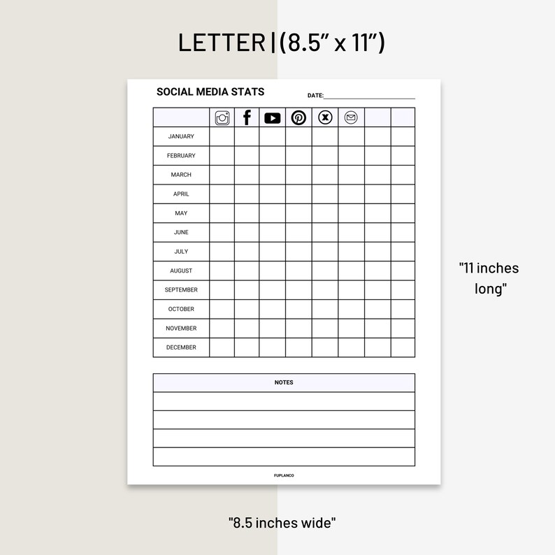 Social Media Stats Tracker Printable, Analytics & Engagement Log ...