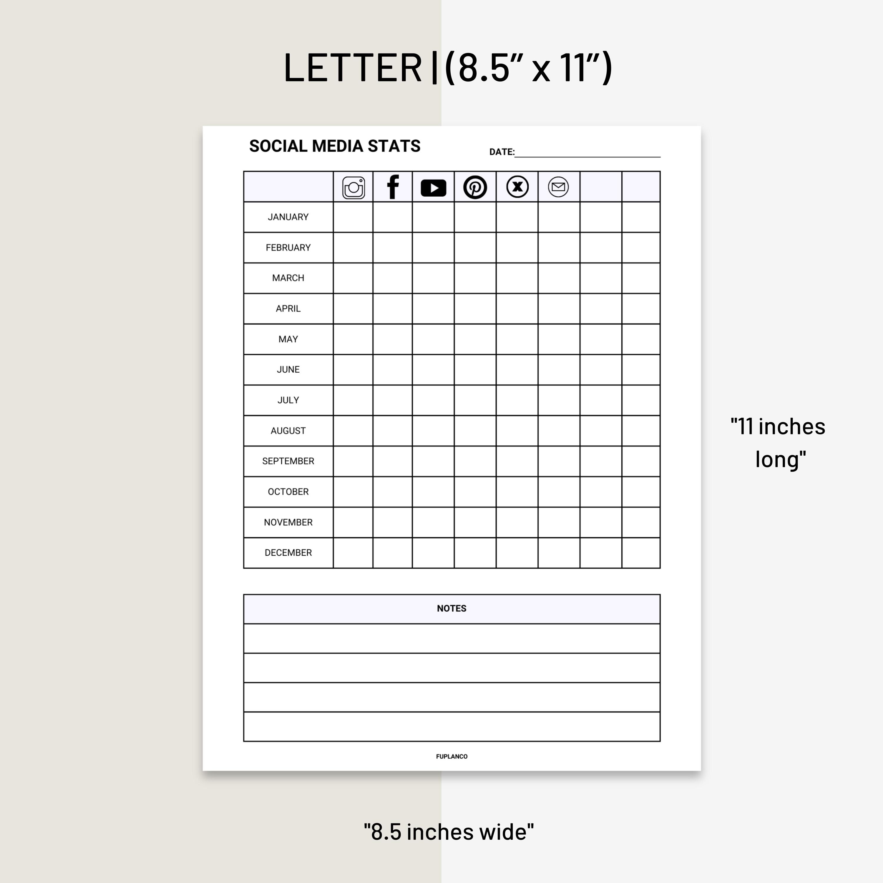 Social Media Stats Tracker Printable, Analytics & Engagement Log ...