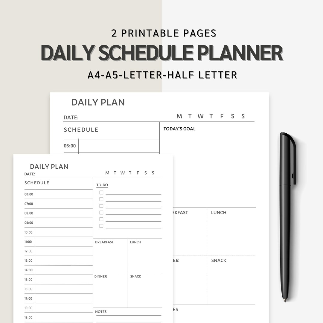 24 Hour Day Planner Printable, Hourly Agenda, Hourly Planner, Time Plan ...