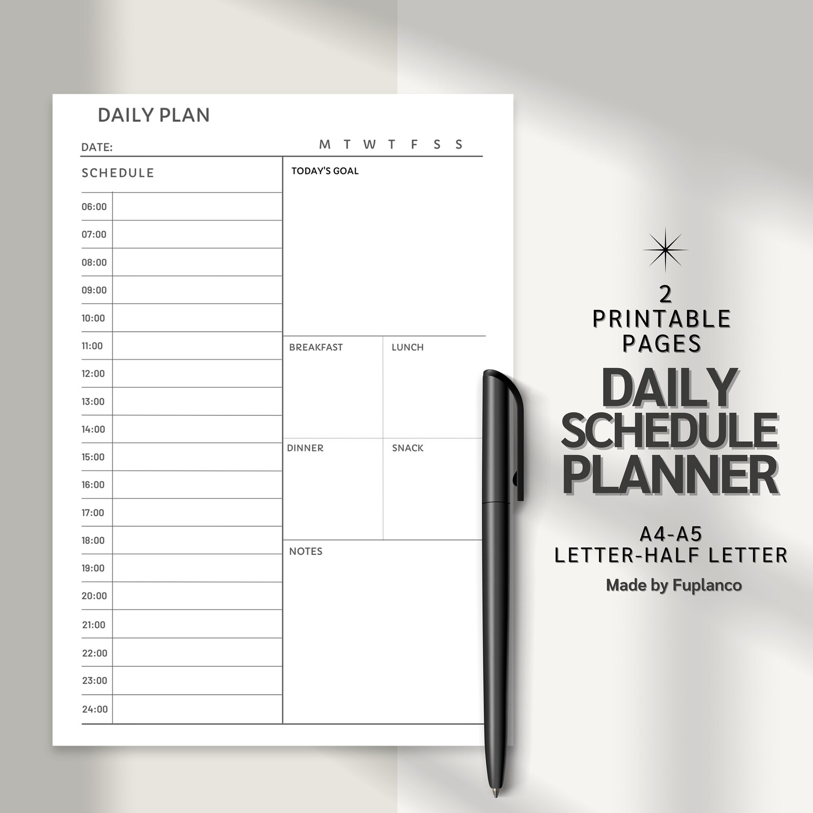 24 Hour Daily Planner Printable, Hourly Planner, Military Time Plan ...