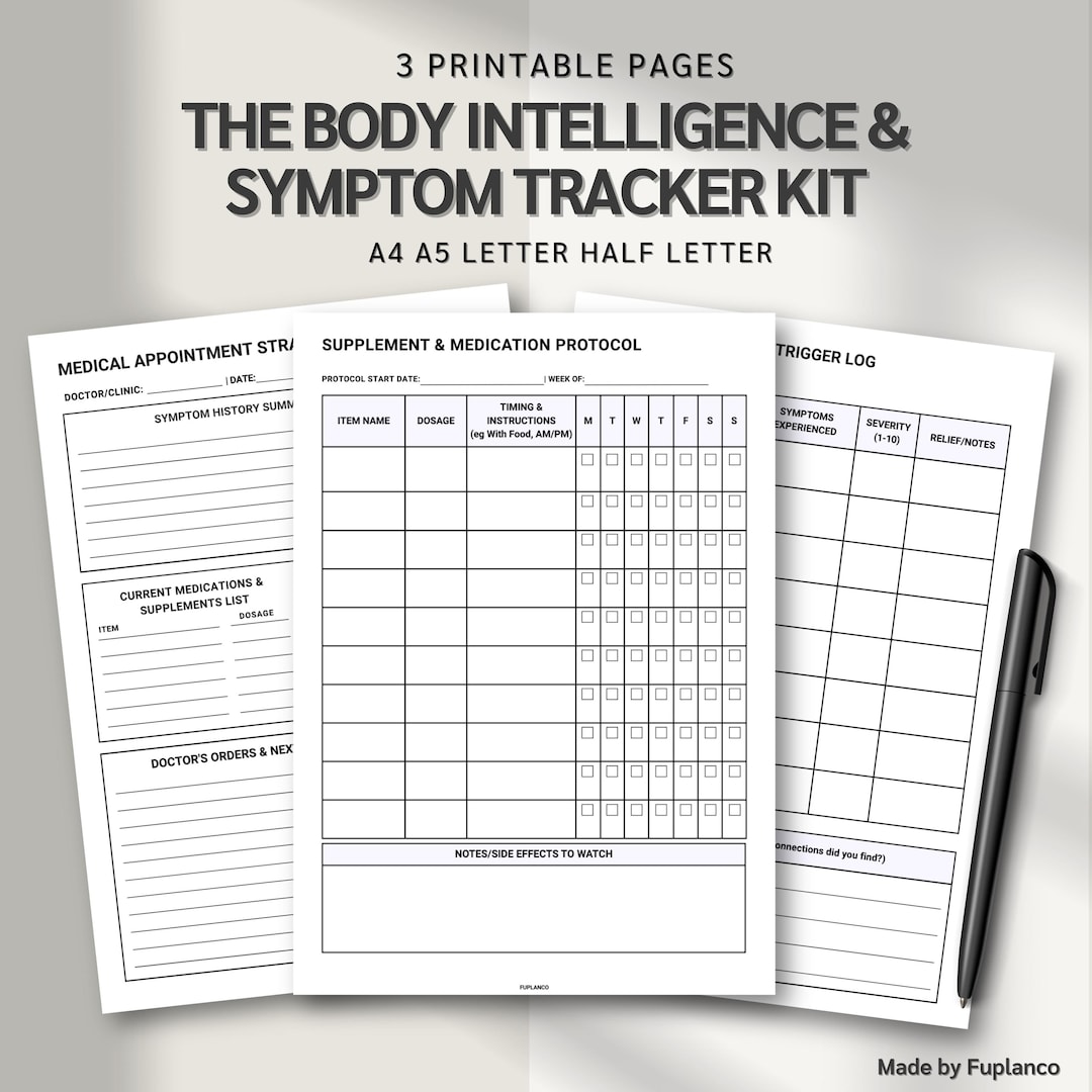 Symptom Tracker Printable, Medication Log, Trigger Journal and Medical ...