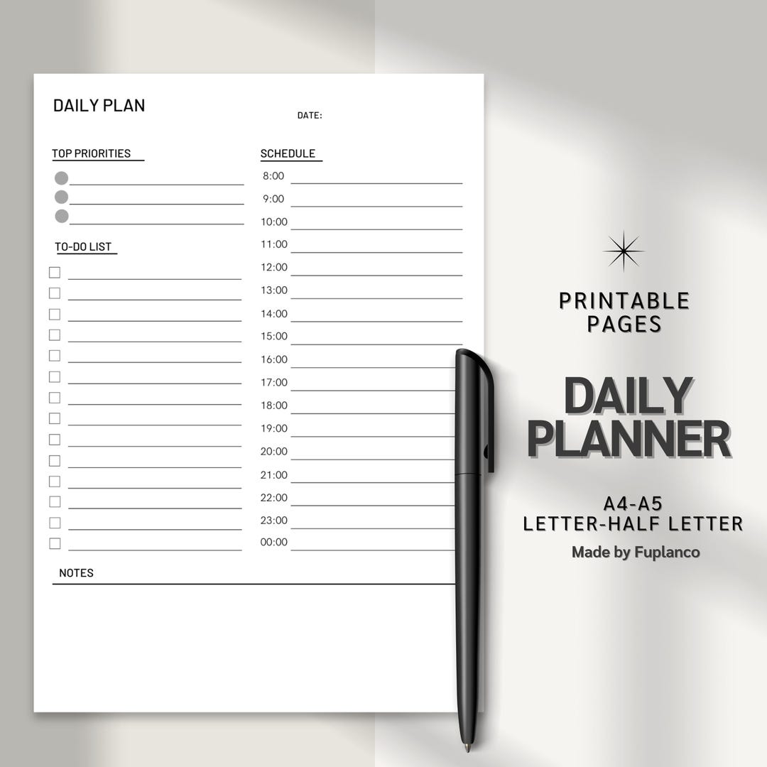 Daily Planner Printable | Hourly Schedule & Top Priorities | Time ...