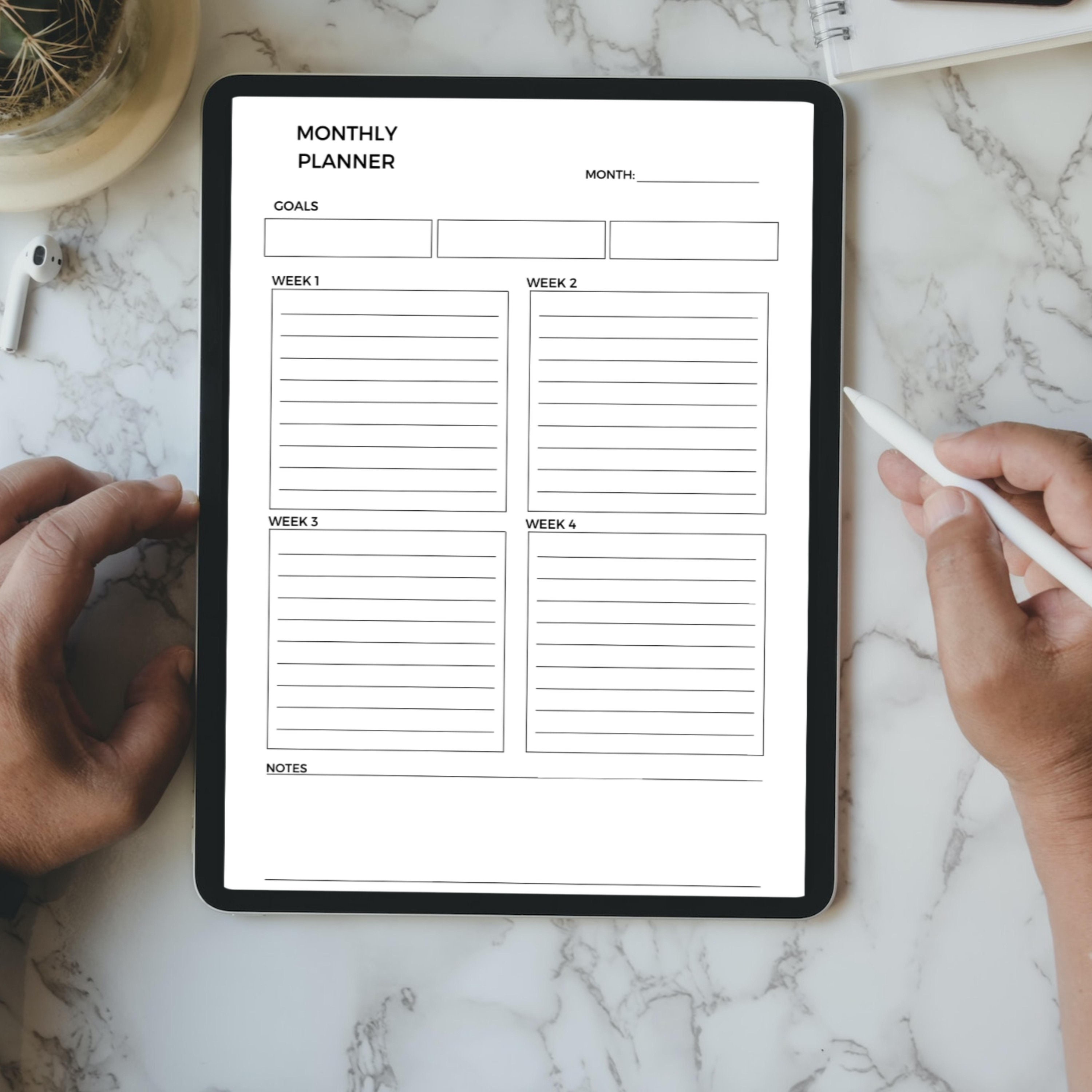 Undated Monthly Planner Printable, Month on One Pages, Month at a ...