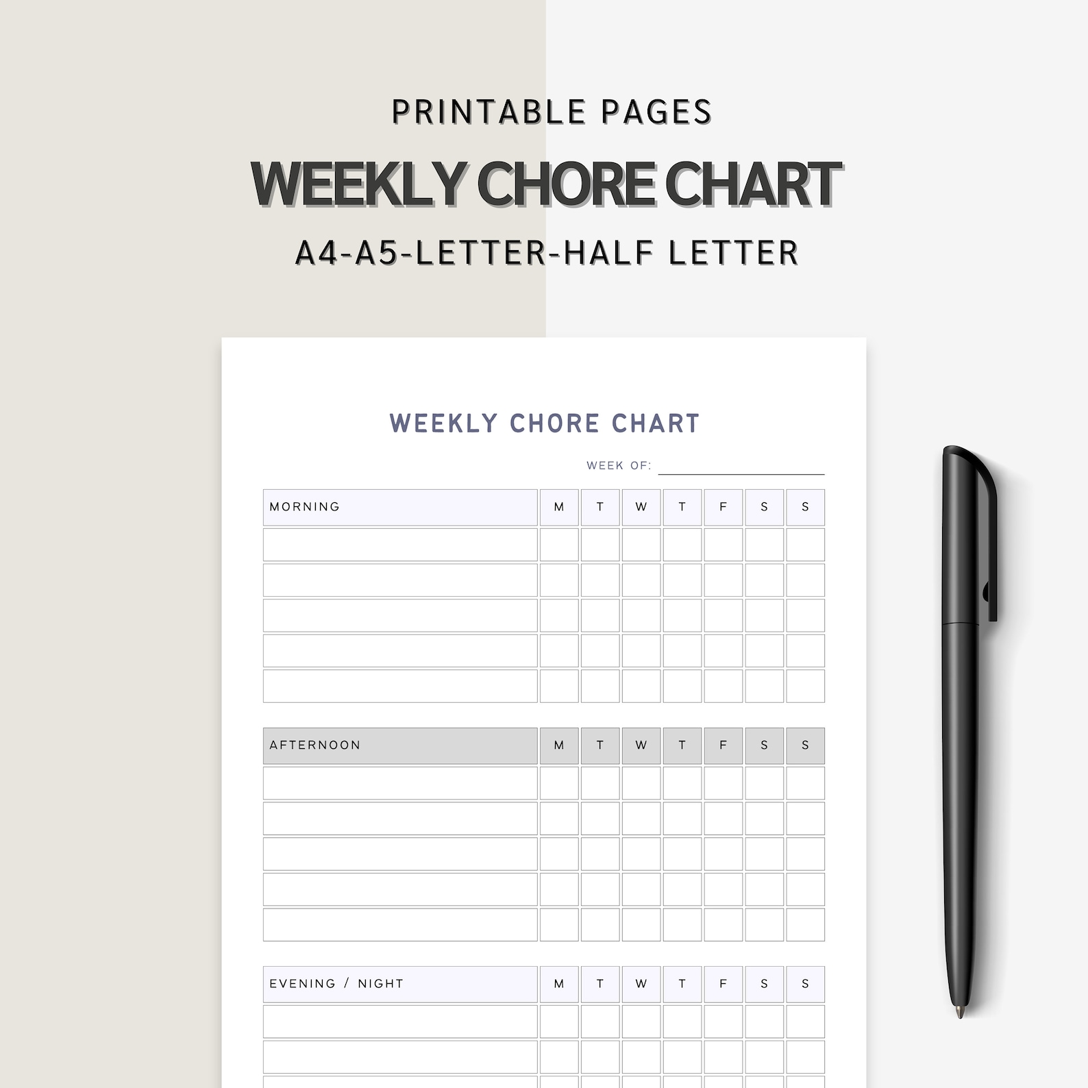 Printable Weekly Chore Chart, Printable Routine Chore Chart, Family ...