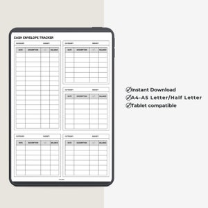 Cash Envelope Tracker Printable, Cash Envelopes, Cash Budget Tracker ...