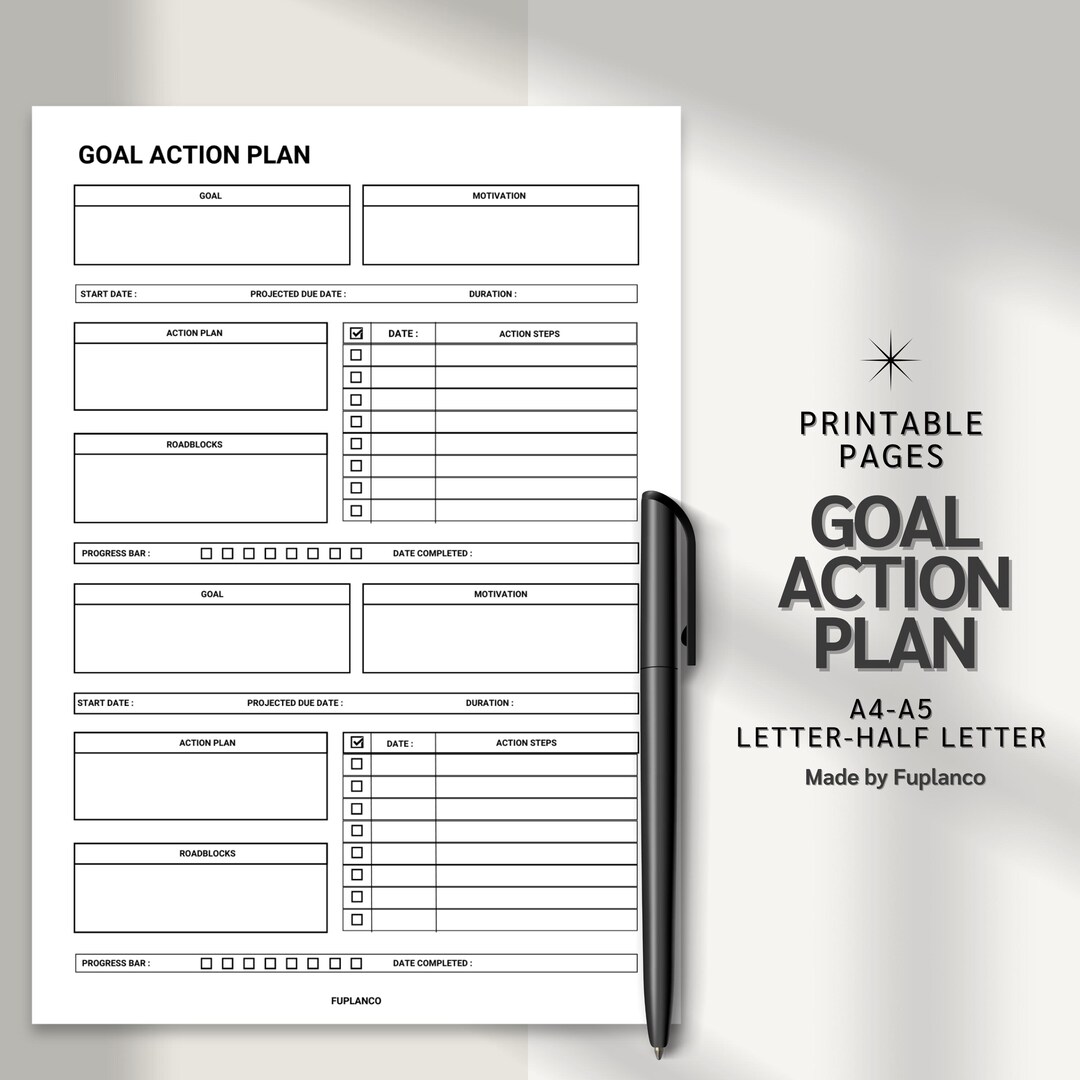 Goal Action Plan Printable,achieve Your Goals With Action Steps A4/A5 ...