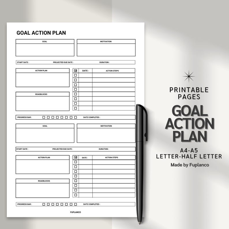Goal Action Plan Printable | Action Steps Planner | Achieve Your Goals ...