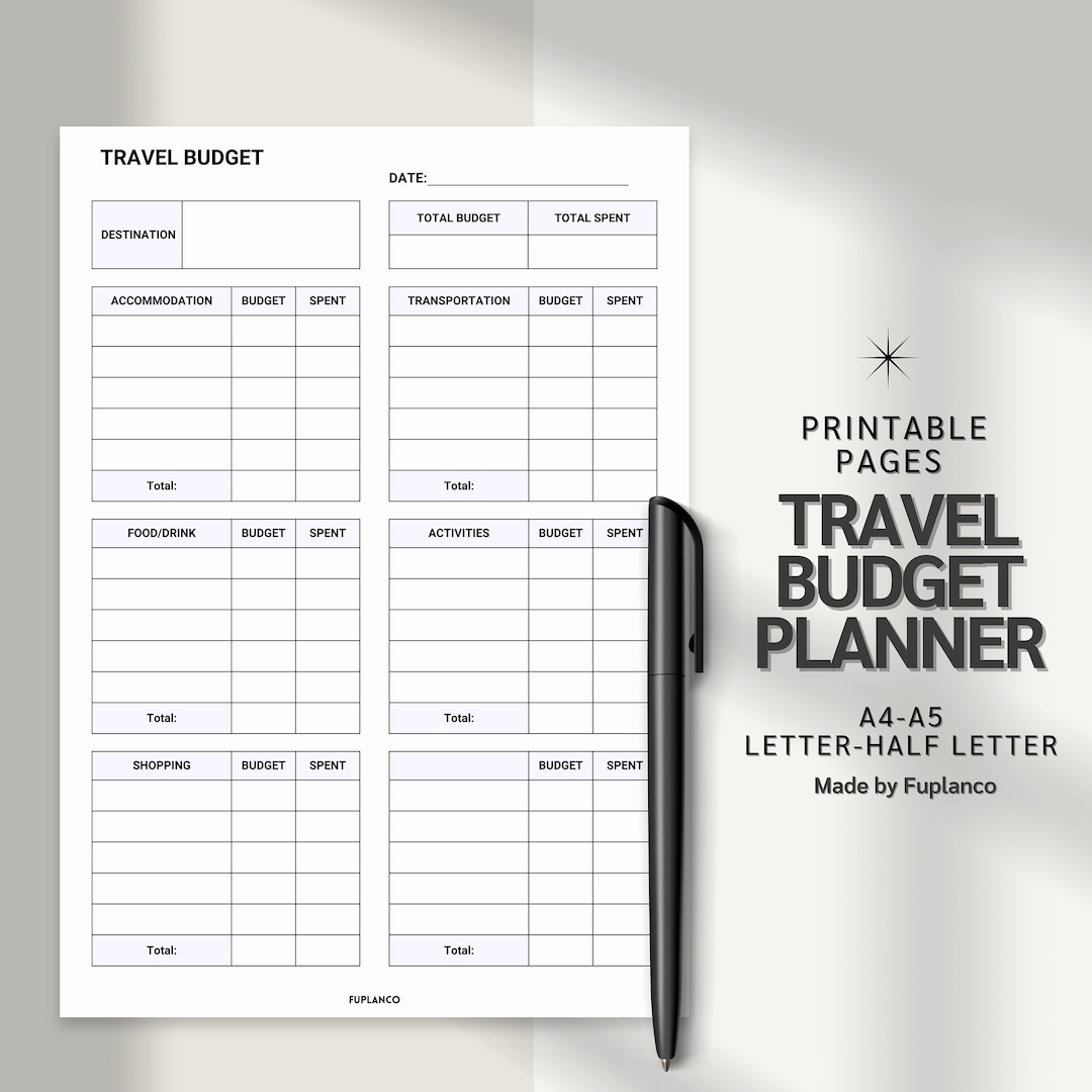 Travel Budget Planner Printable | Vacation Expense Tracker & Trip ...