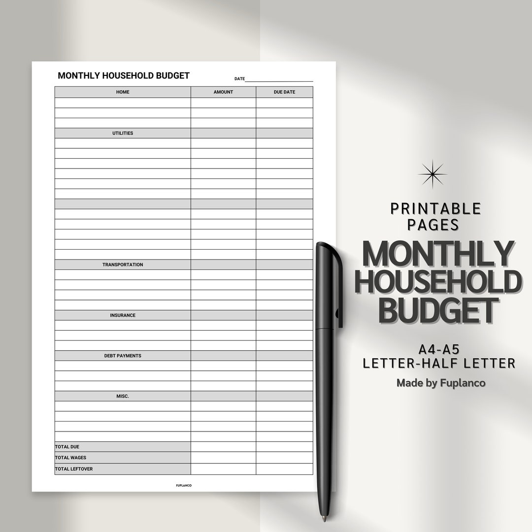 Monthly Household Budget Printable, Family Bill Tracker and Planner PDF ...