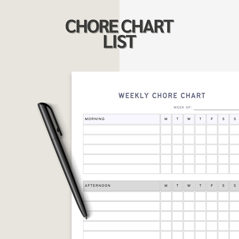 Printable Weekly Chore Chart, Printable Routine Chore Chart, Family ...