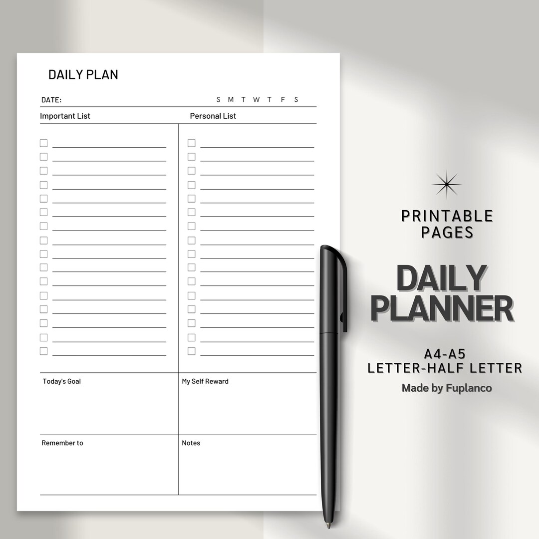 Daily Planner Printable | Work Personal to Do List & Self Reward Log ...