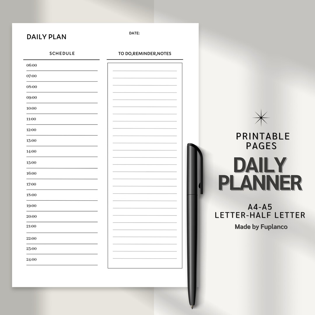 Daily Planner Printable | Hourly Schedule & Notes Page | Time Blocking ...