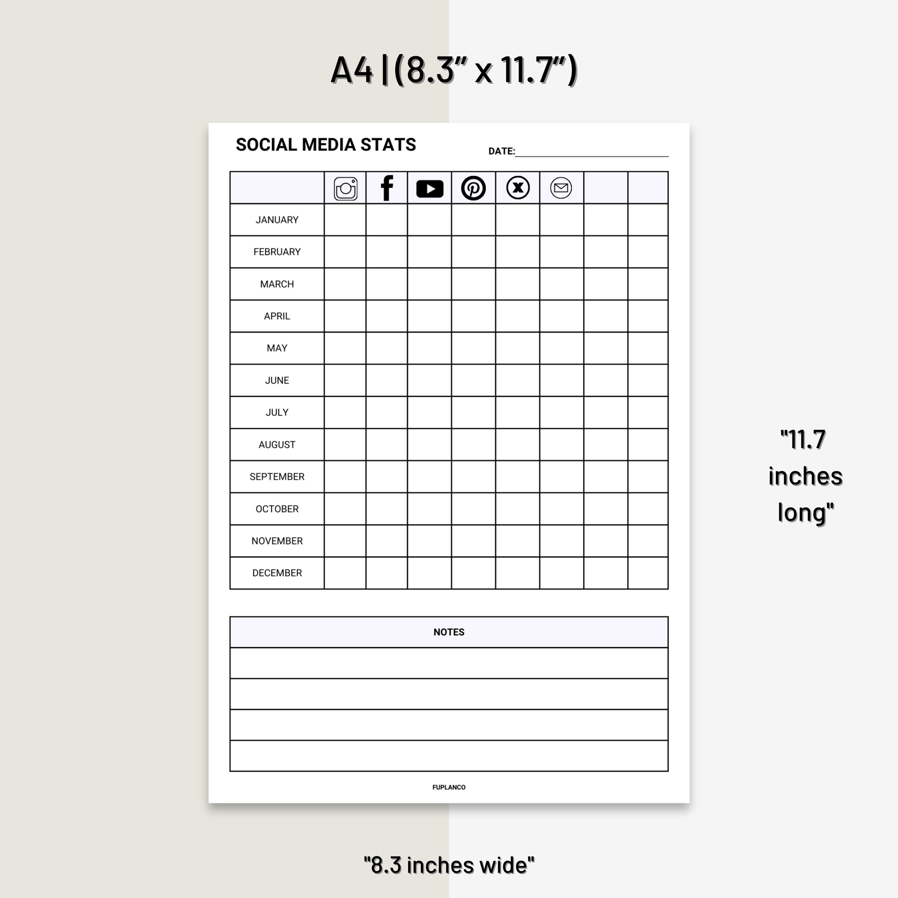 Social Media Stats Tracker Printable, Analytics & Engagement Log ...