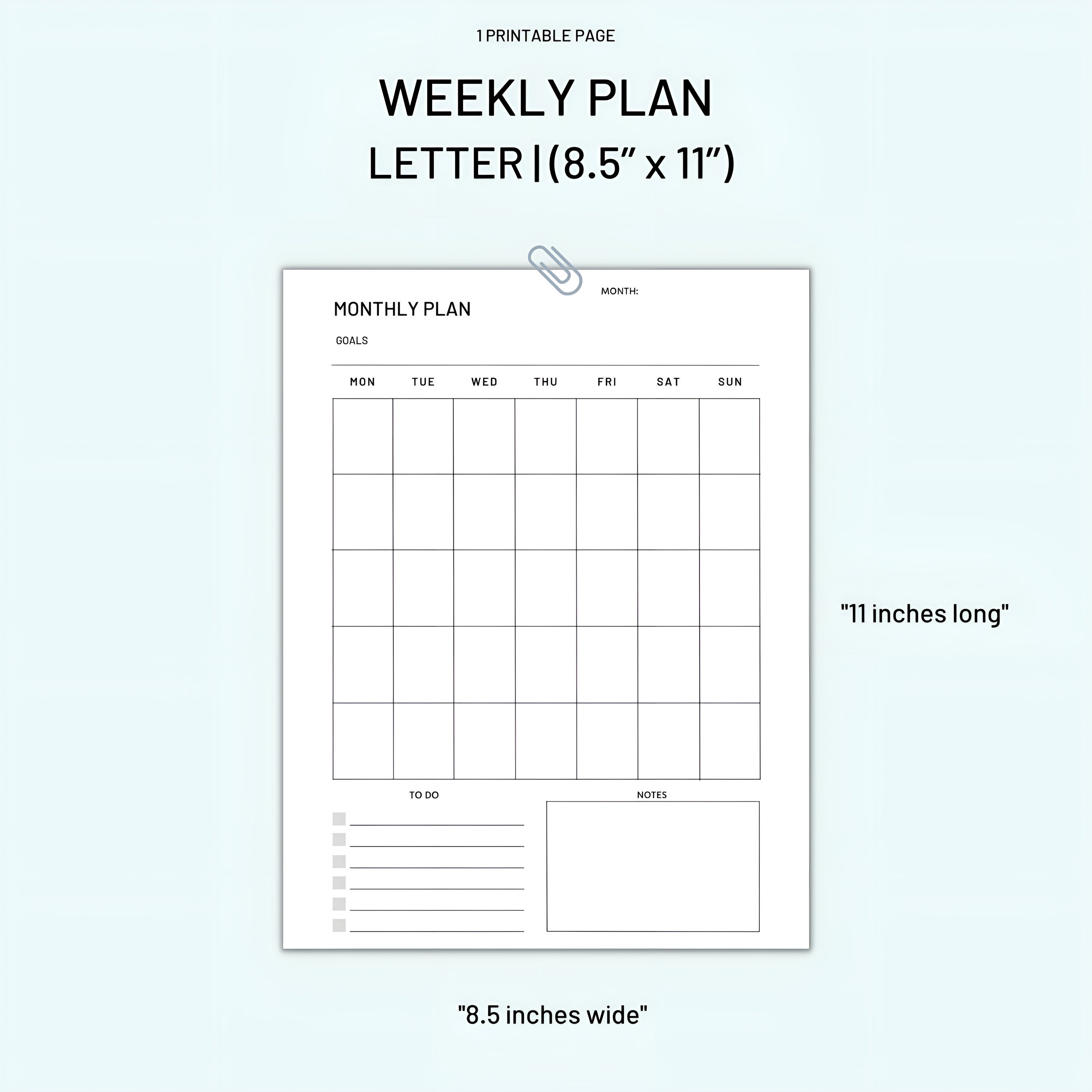 Monthly Goal Planner Printable, Fillable Monthly Planner, Productivity ...