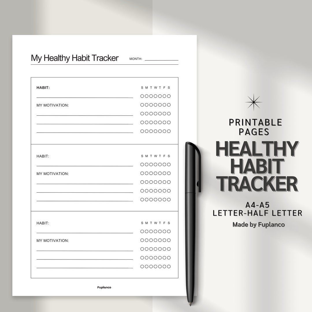 Printable Healthy Habit Tracker Monthly Habit & Motivation Planner ...