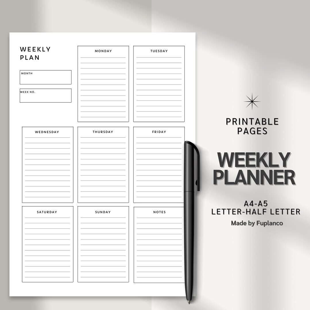 Printable Weekly Planner PDF Task Lists, Notes, & Goals Printable A4 ...