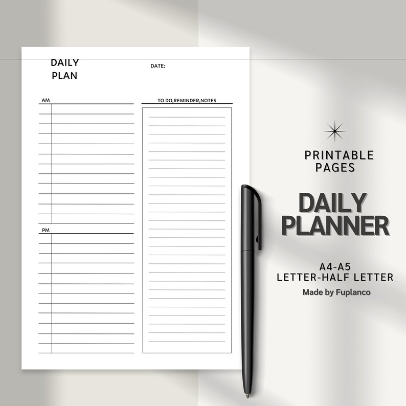 Daily Planner Printable | AM PM Schedule & to Do List | Undated Daily ...