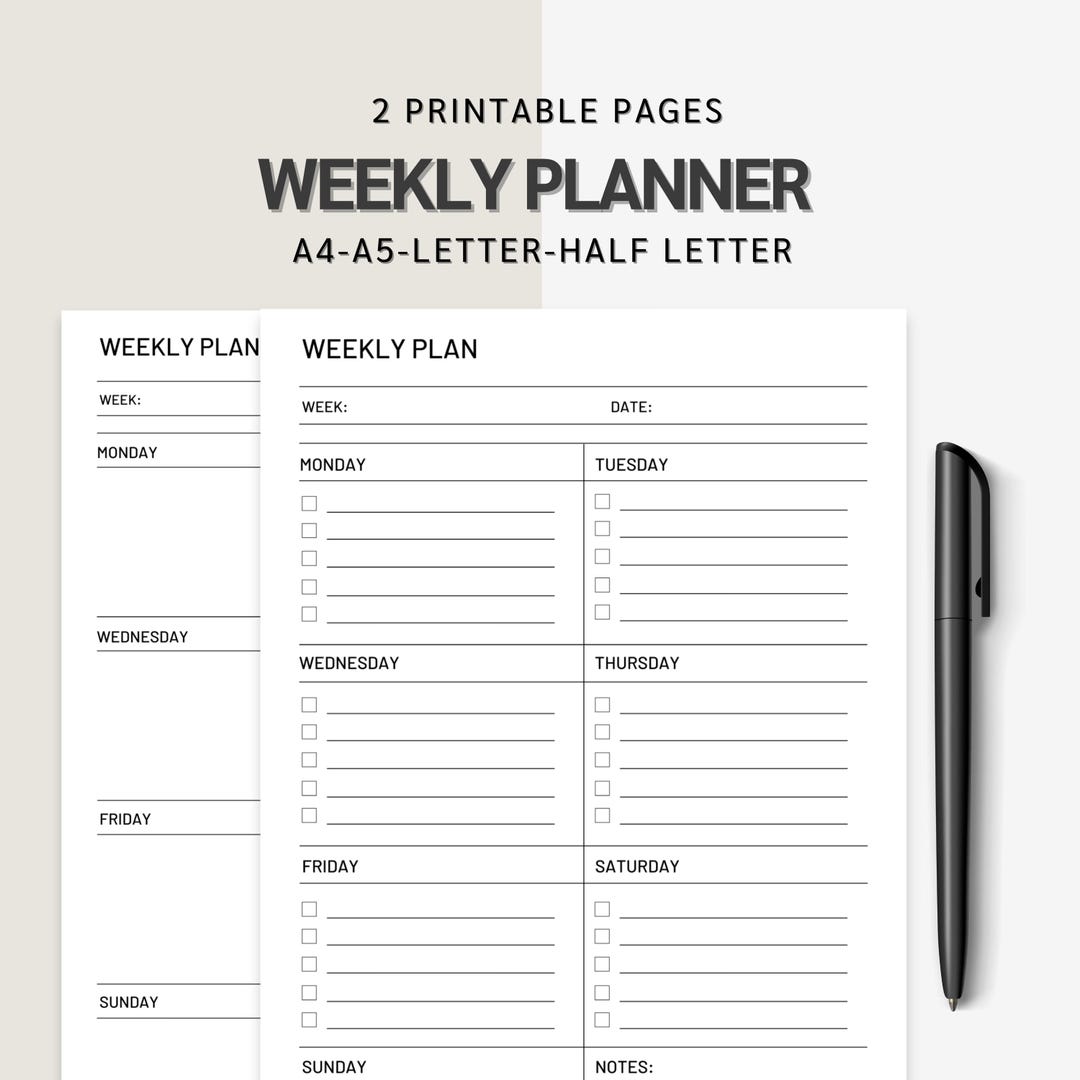 Weekly Planner Printable | 2-page Minimalist Weekly Organizer | A4, A5 ...