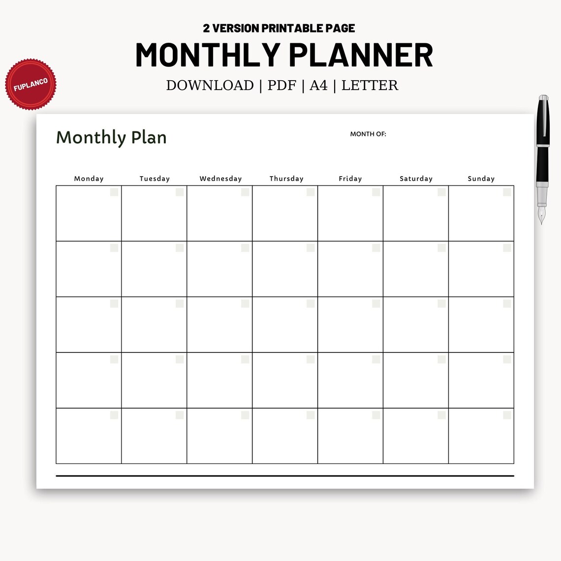 Minimalist Printable Monthly Calendar 2024, Printable and Digital ...