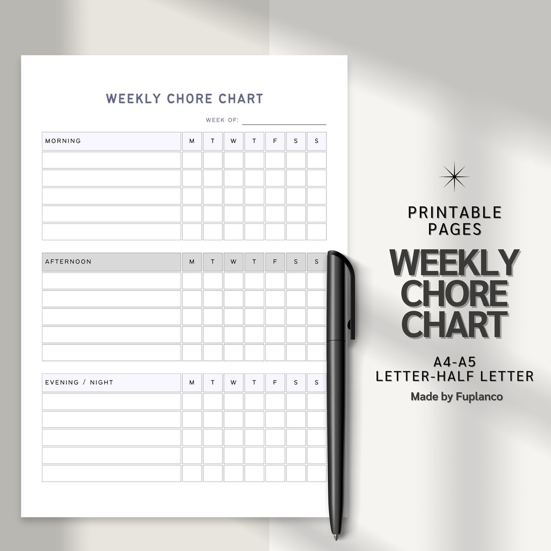 Weekly Chore Chart Printable | Family Cleaning Schedule & Kids Task ...