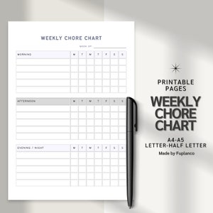 Printable Weekly Chore Chart, Printable Routine Chore Chart, Family ...