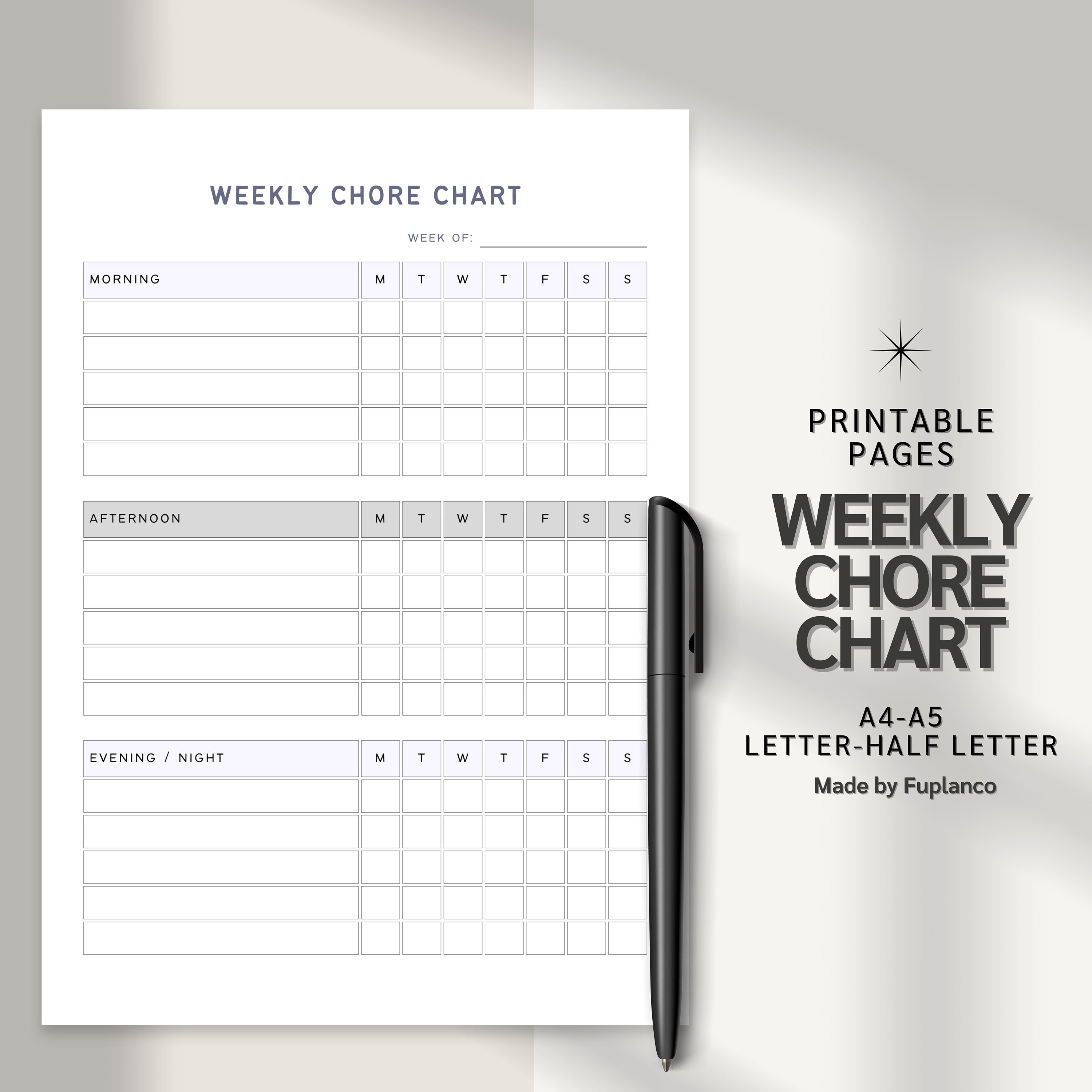 Printable Weekly Chore Chart, Printable Routine Chore Chart, Family ...