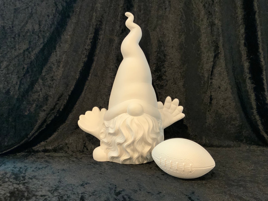Gnome Waving With Football Ceramic Bisque, Football Gnome, Ceramic ...