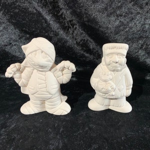 Mini Mummy and Frankenstein Ceramic Bisque Set, Halloween Ceramics ...