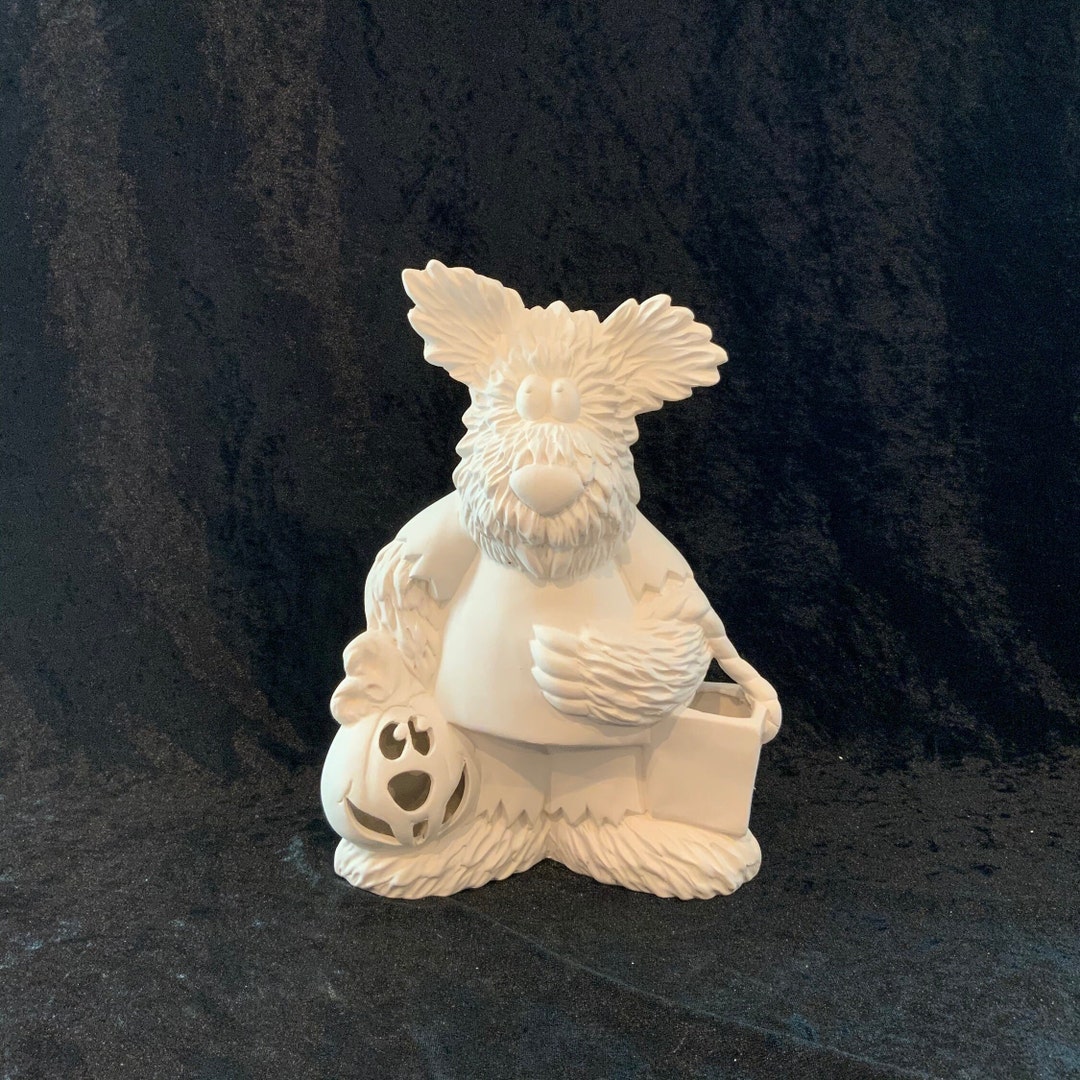 Cute Ceramic Bisque Werewolf With Jack O Lantern and Trick or Treat Bag ...
