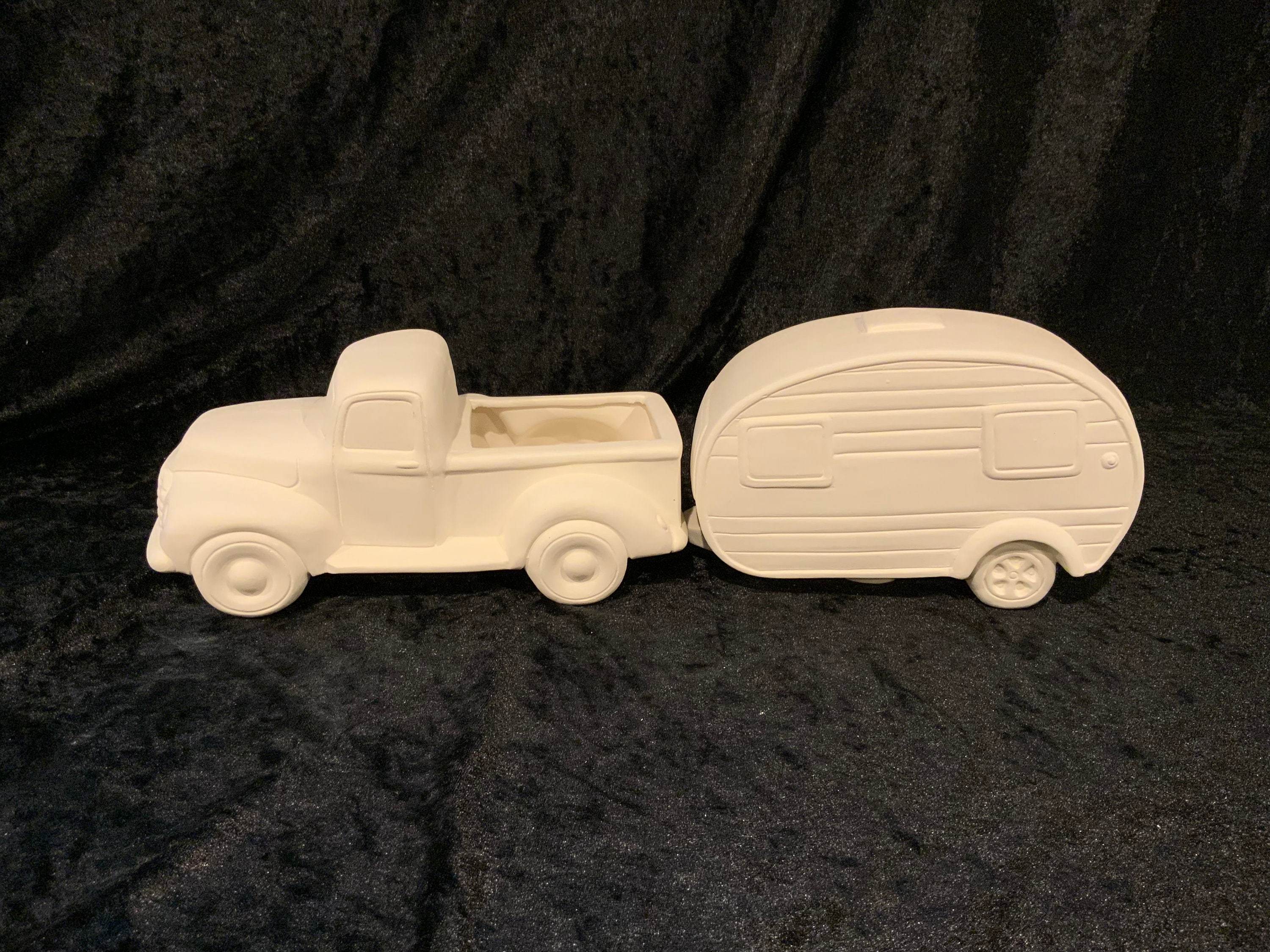 Ceramic Bisque Truck With Retro Camper, Clay Magic Pickup Truck, Clay ...