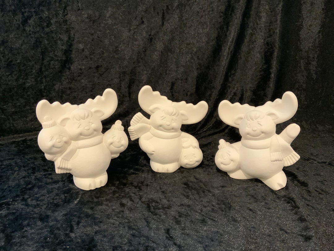 3 Christmas Moose Ceramic Bisque, Clay Magic Set of Three Small Moose ...