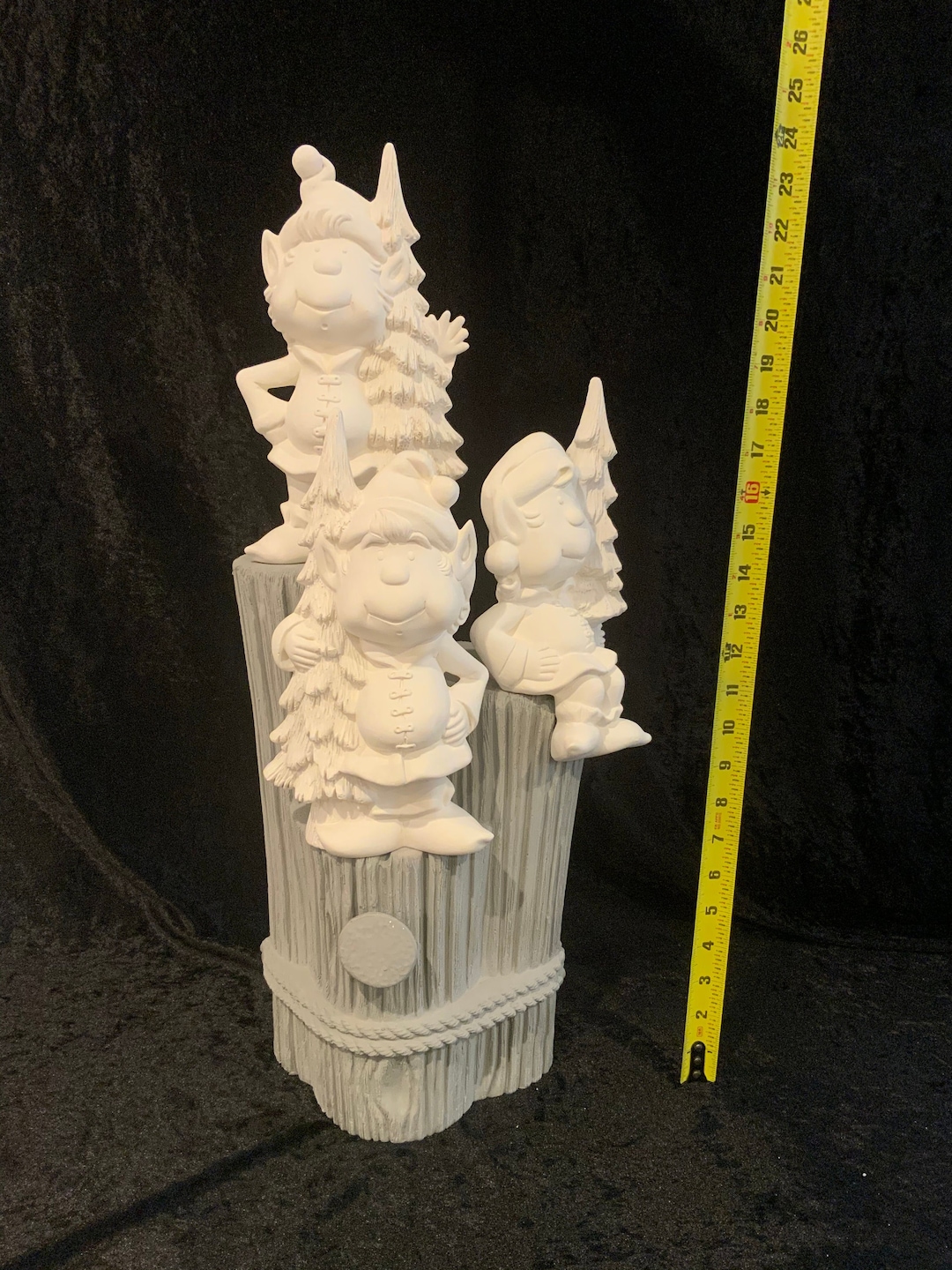 Ceramic Bisque Elves on a Tree Stump, Clay Magic Triple Wood Post With ...