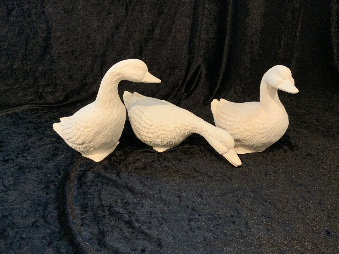 Set of 3 Ceramic Ducks With Textured Feathers, Ceramic Bisque Ducks ...