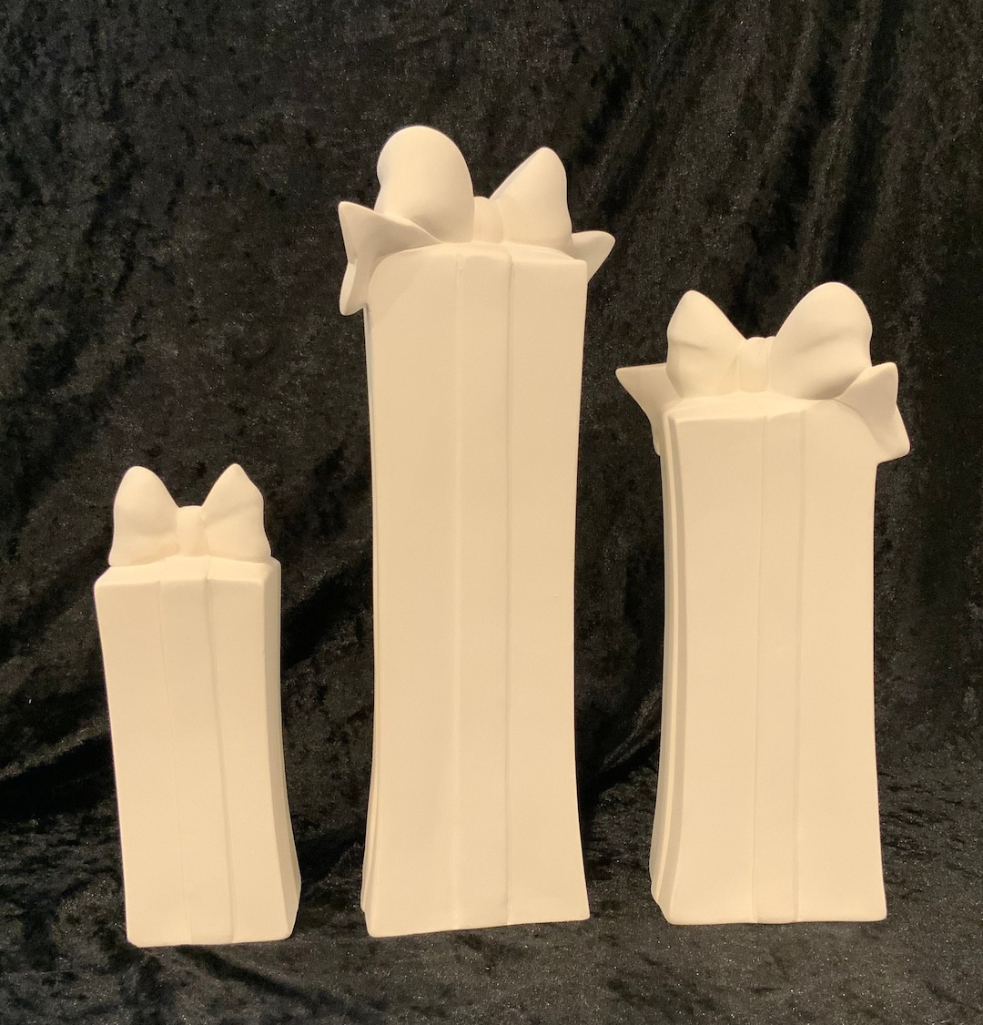 Christmas Gift Boxes, Ceramic Set of 3 Presents, Ceramic Bisque ...