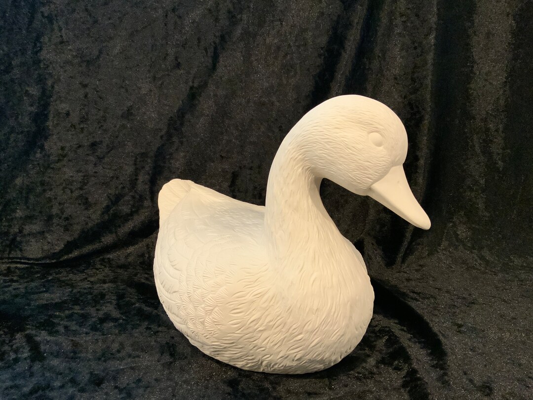 Large Textured Feather Nesting Duck Ceramic Bisque, Ceramic Duck ...