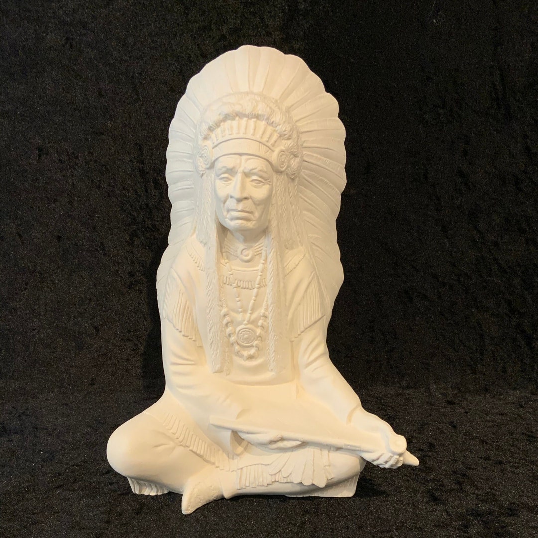 Ceramic Bisque Indian Chief Holding Peace Pipe, Ready to Paint ...