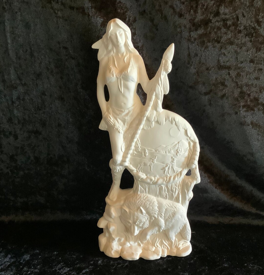 Kimple Mold Indian Maiden With Spear and Wolf Ceramic Bisque, Ceramic ...