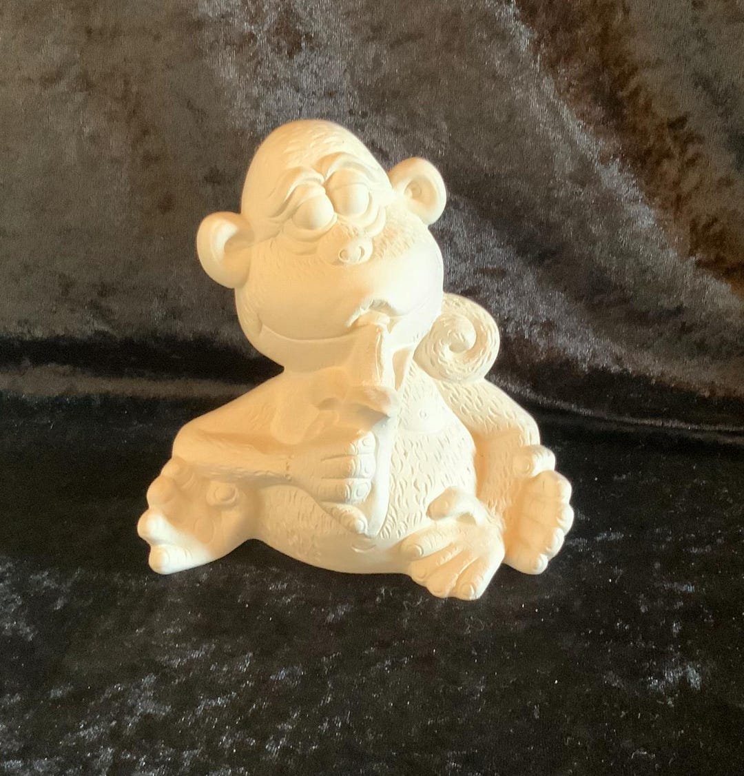 Monkey With A Banana, Ceramic Bisque, Clay Magic Mold, Ready to Paint ...