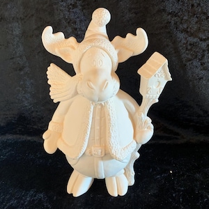 Ceramic Bisque Christmas Moose With Birdhouse, Kimple Molds, Cute ...