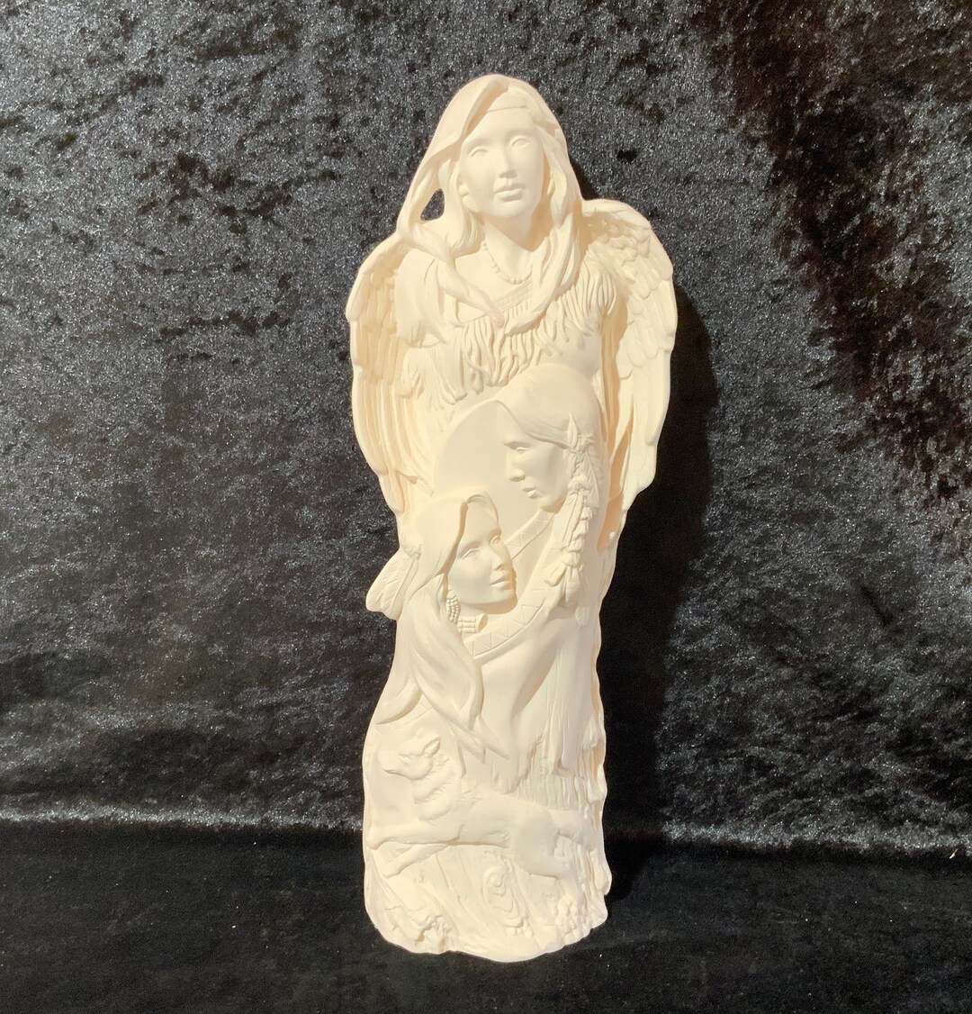 Kimple Mold Indian Maiden With Wolf Totem Ceramic Bisque, Indian Woman ...